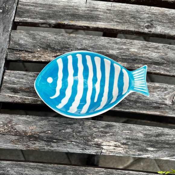 Other | Ceramic Light Blue Striped Fish Dish | Poshmark